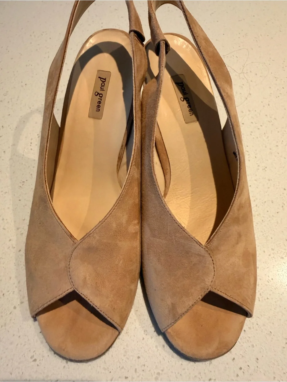 Paul Green | Shoes | Paul Green Beige Suede Slingback Peep Toe Block ...